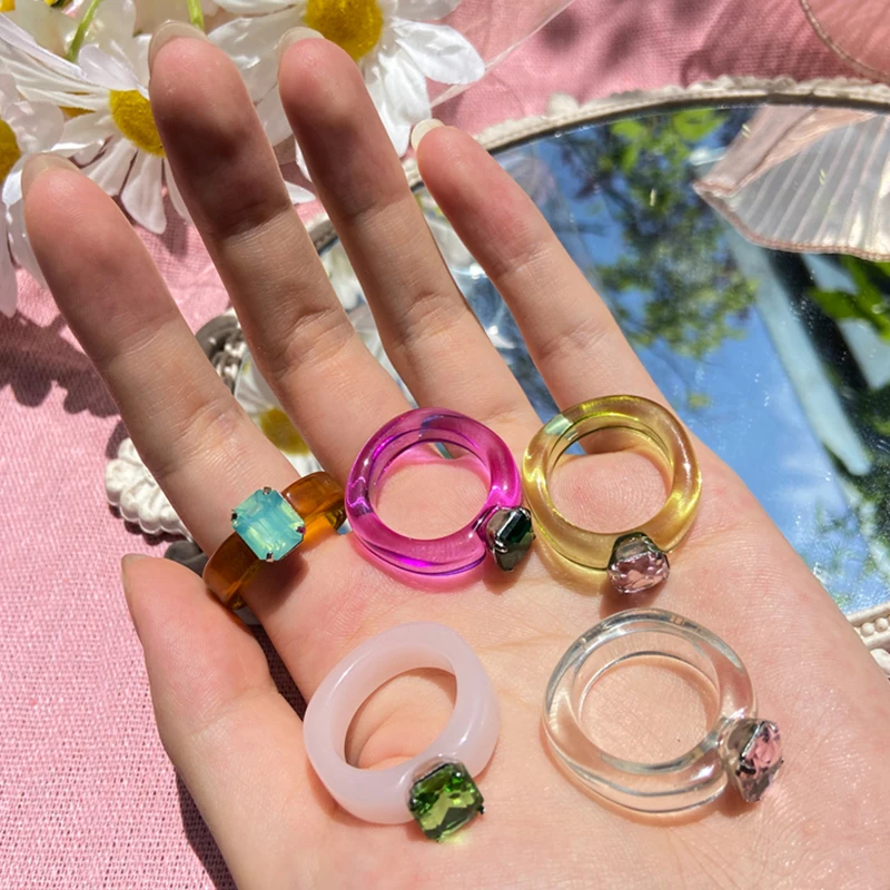Korean-Summer-Fashion-Colorful-Transparent-Acrylic-Resin-Rings-for ...