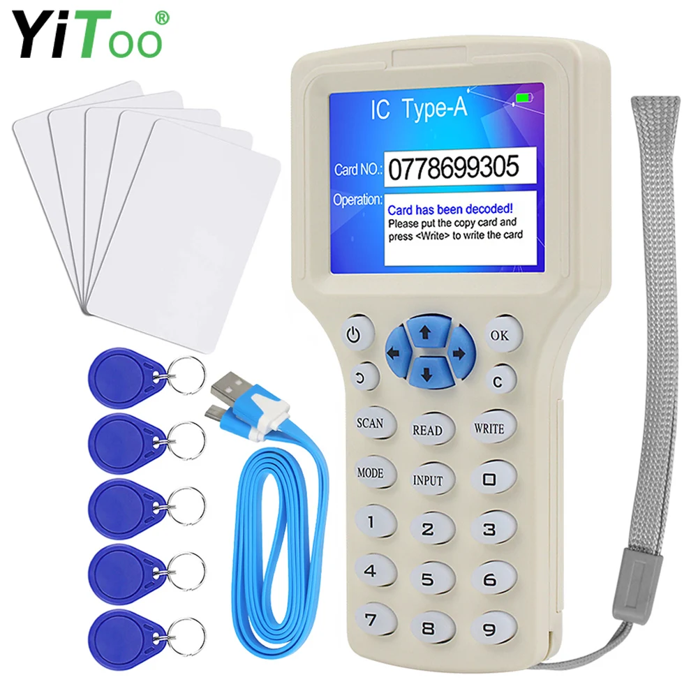 RFID Reader Writer Duplicator 10 Frequency NFC Smart Card Programmer ...