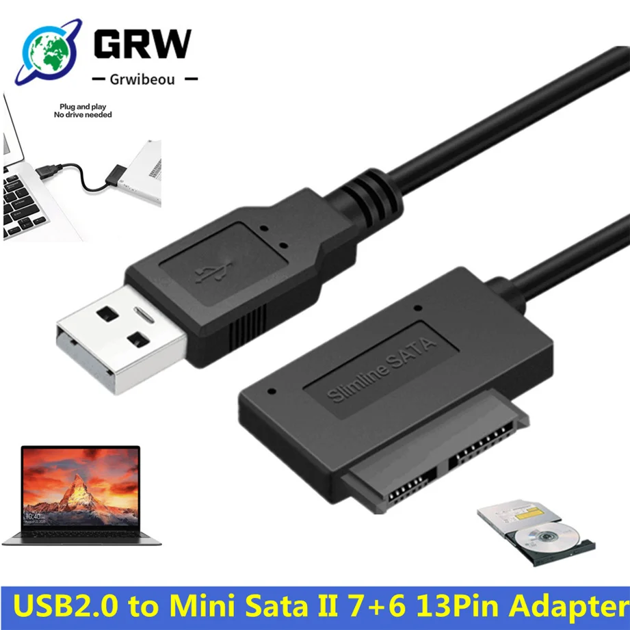 Grwibeo USB Adapter PC 6P 7P CD DVD Rom dysk twardy SATA na USB 2.0 konwerter Slimline Sata 13 ...