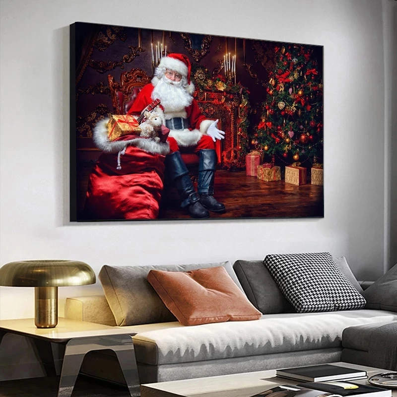 Modern Christmas Santa Claus Gift Picture Wall Canvas - classic shop