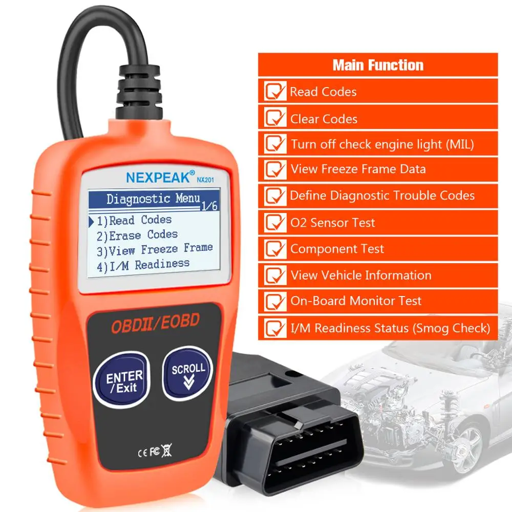 Herramienta de diagnóstico de coche NX201, escáner OBD 2, Analizador de motor multilenguaje ...