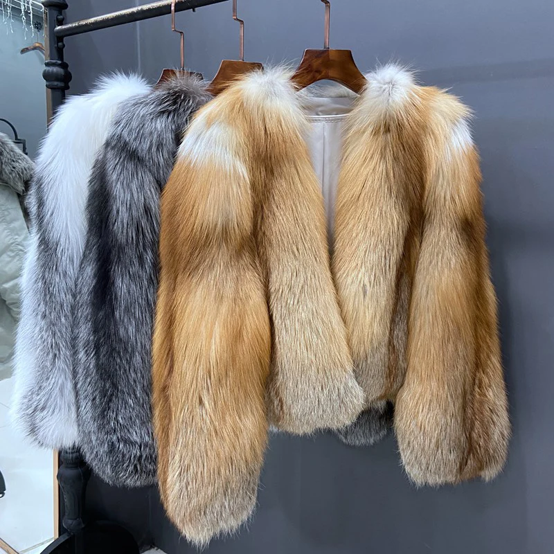 2021 nova moda toda a pele real pele de raposa vermelha casacos de pele inverno das mulheres ...