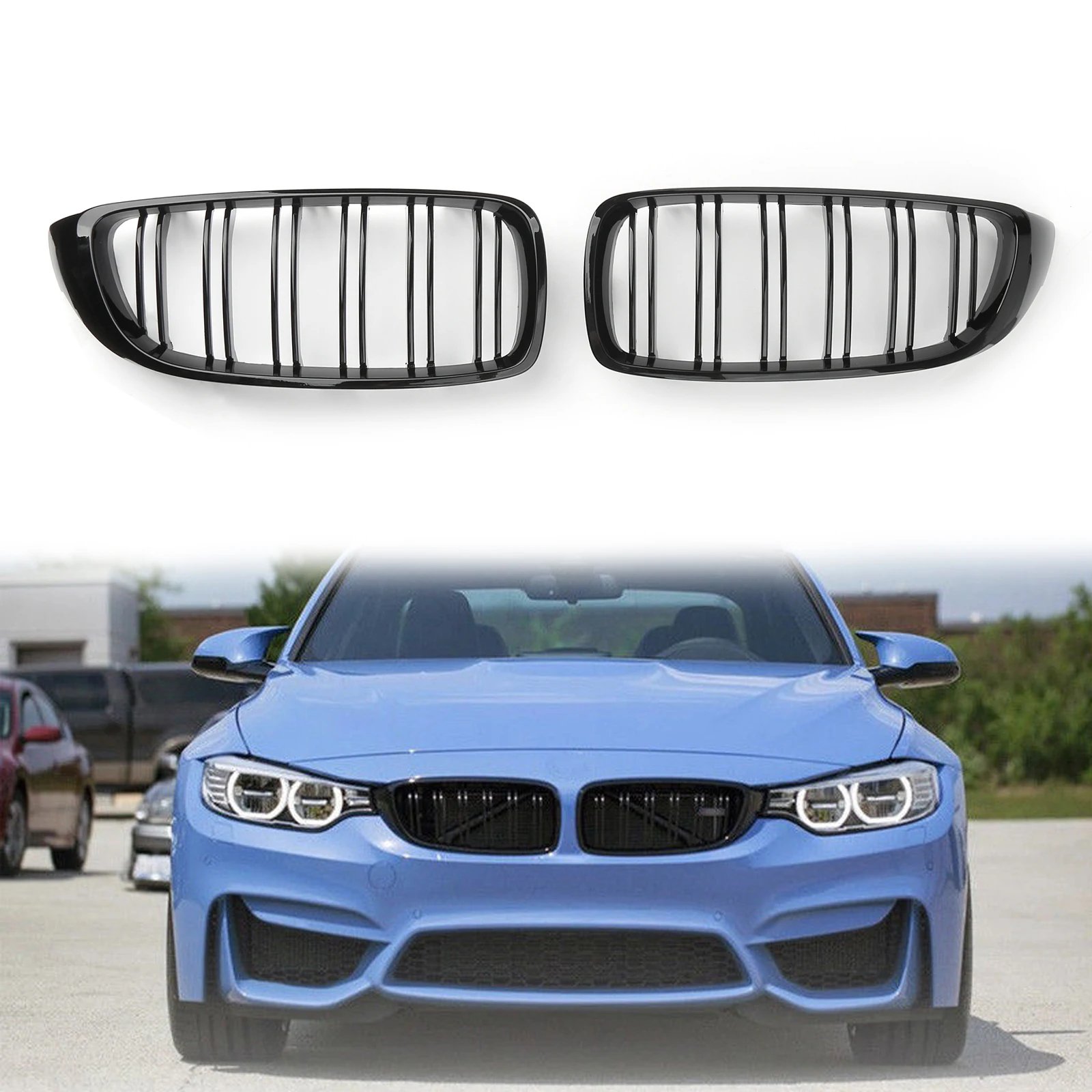 AreyourshopสำหรับBMW F32 F33 F36 F82 2014 + GlossสีดำไตGrille Dual Slat ...