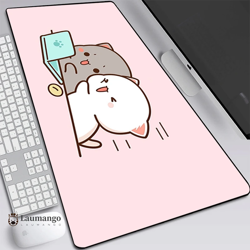 Cute Peach Mochi Cat Mouse Pad Large Gamer Keyboard Desk Mat 800x300 ...