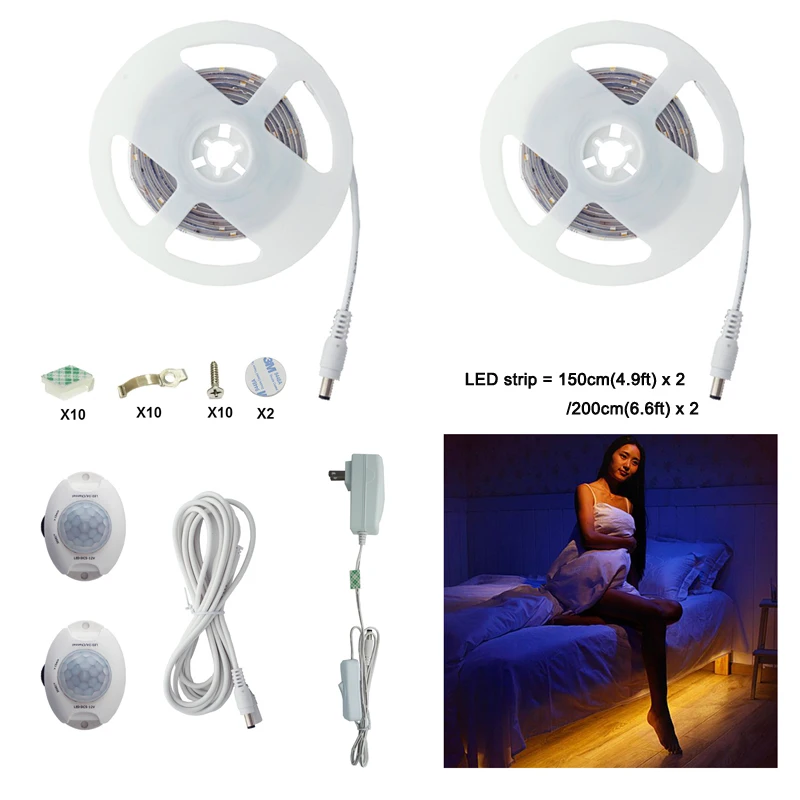 Motion Activated LED Bed Sensor Night Light Illumination with Automatic ...