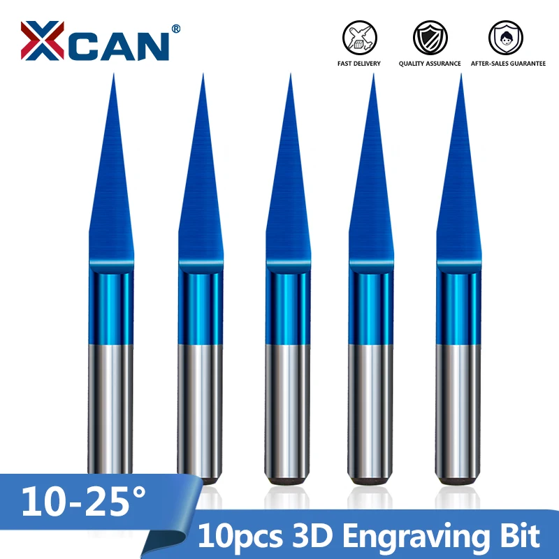 Xcan Pcb 3d Milling Cutter 3.175 Shank Blue Coating Tungsten Carbide V ...