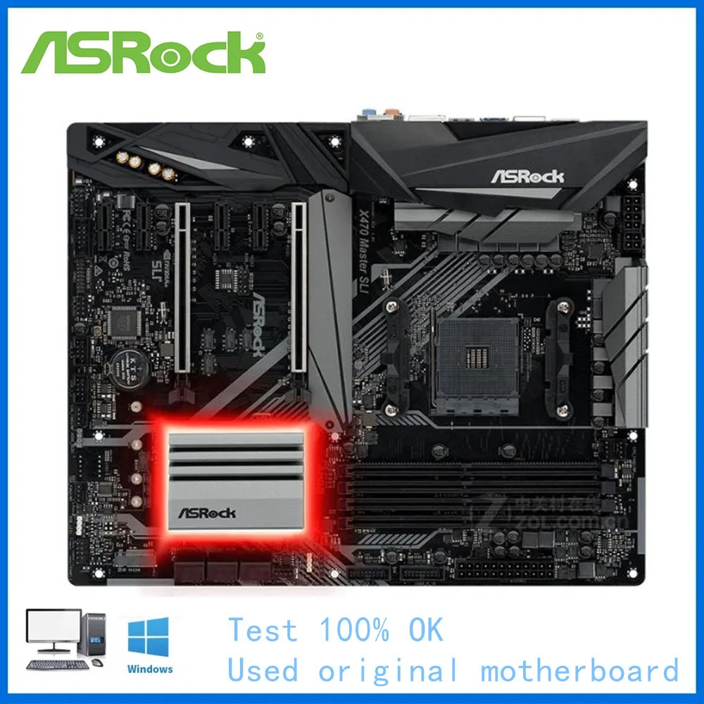 ASRock X470 Master SLI 컴퓨터 USB3.0 M.2 Nvme SSD 마더 보드 AM4 DDR4 X470 데스크탑 ...