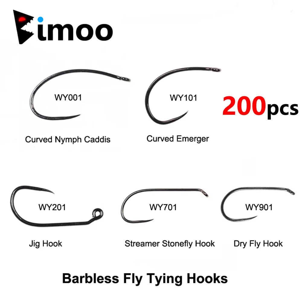 Bimoo 200pcs Black Nickel Barbless Fly Tying Hooks Nymph Scud Caddis Streamer Dry Wet Fly Hooks ...