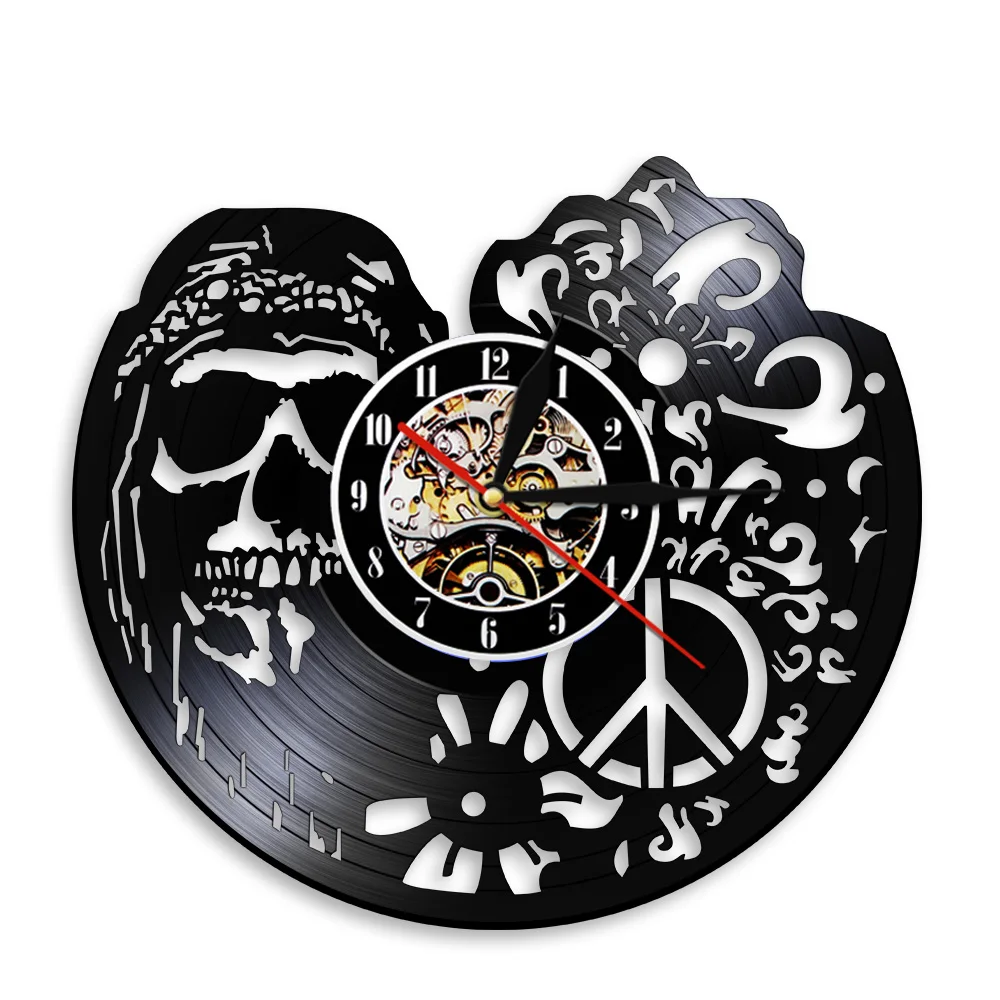 Rock Skull 3D Wall Clock Skull Vinyl Record Clock Hanging Clock ...