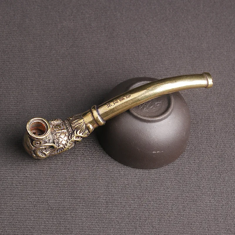 Pure-brass-retro-traditional-dragon-and-phoenix-embossed-pipes-antiques ...