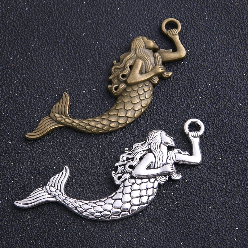 2pcs/lot 22*76mm Two Color Metal Big Beautiful Mermaid Charms Jewelry ...