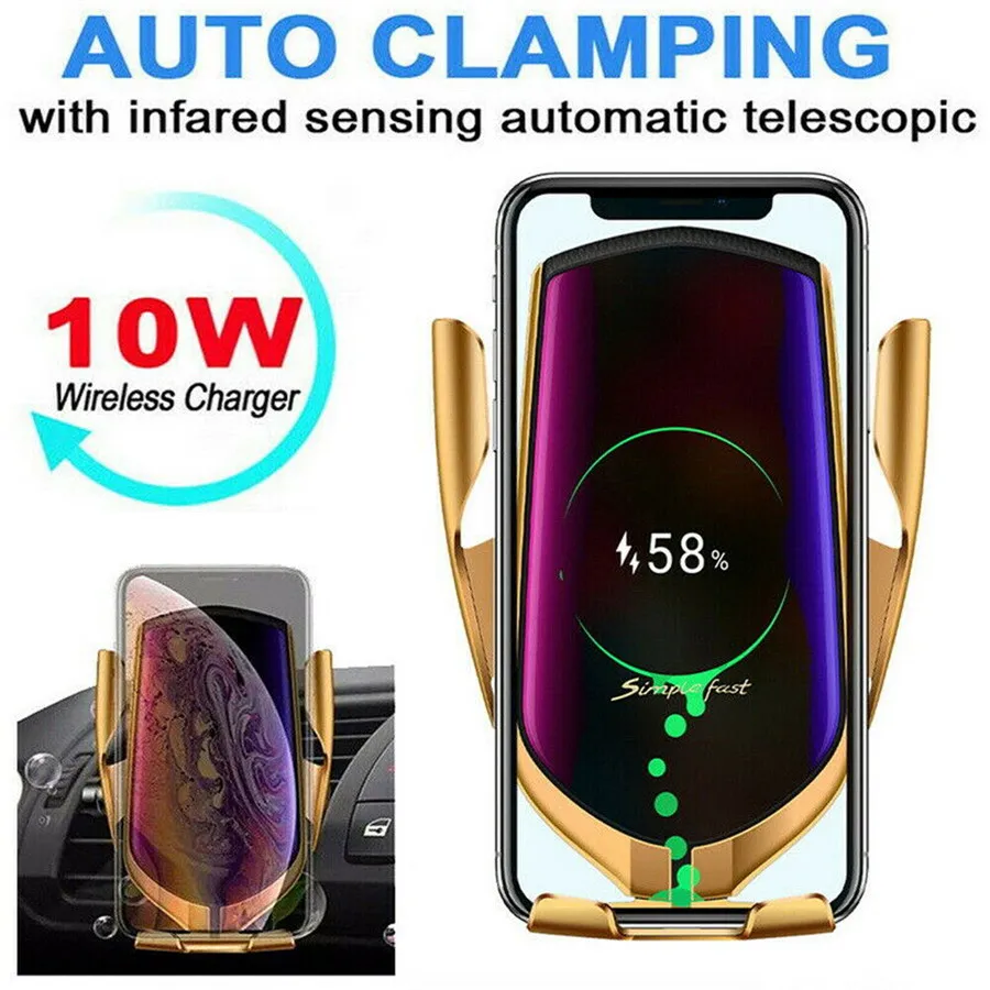 10W Automatic Clamping Car Wireless Charger for IPhone Xs X 8 Huawei LG ...