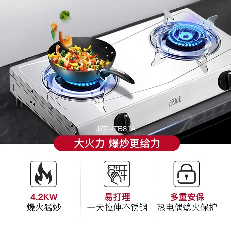 Stainless Steel Bench Top Gas Stove with Dual-cooker 4.2kw Large Fire ...