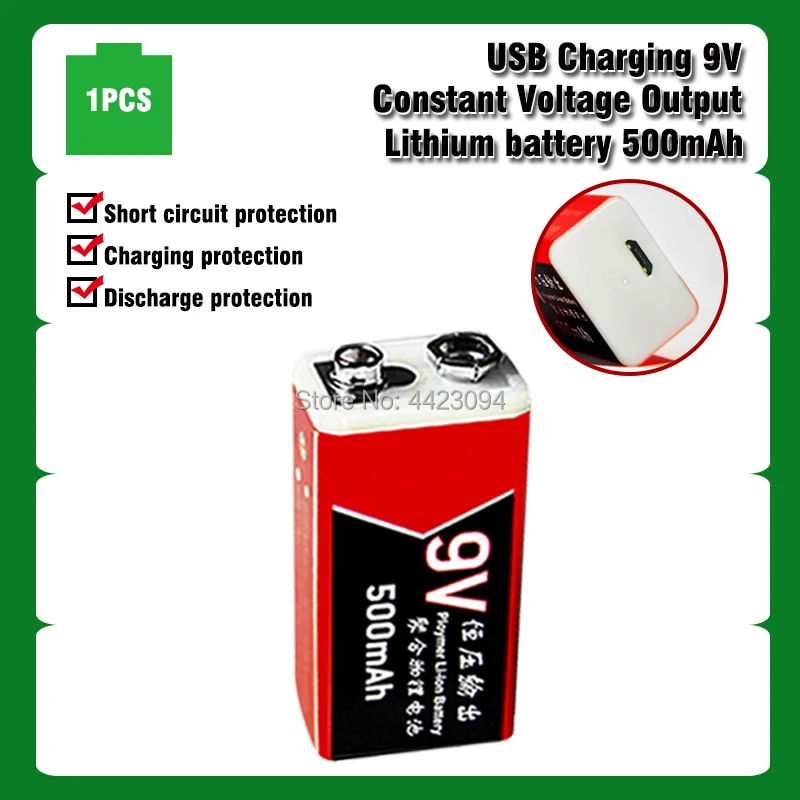 9V USB Battery 500mAh Rechargeable USB Charging Lithium Polymer ...