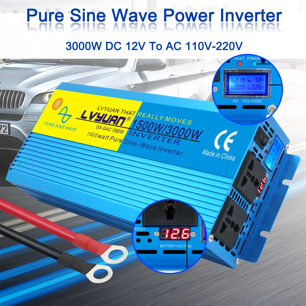 12V/24V To 220V PURE SINE WAVE INVERTER 1500W/3000W LCD Digital Display ...