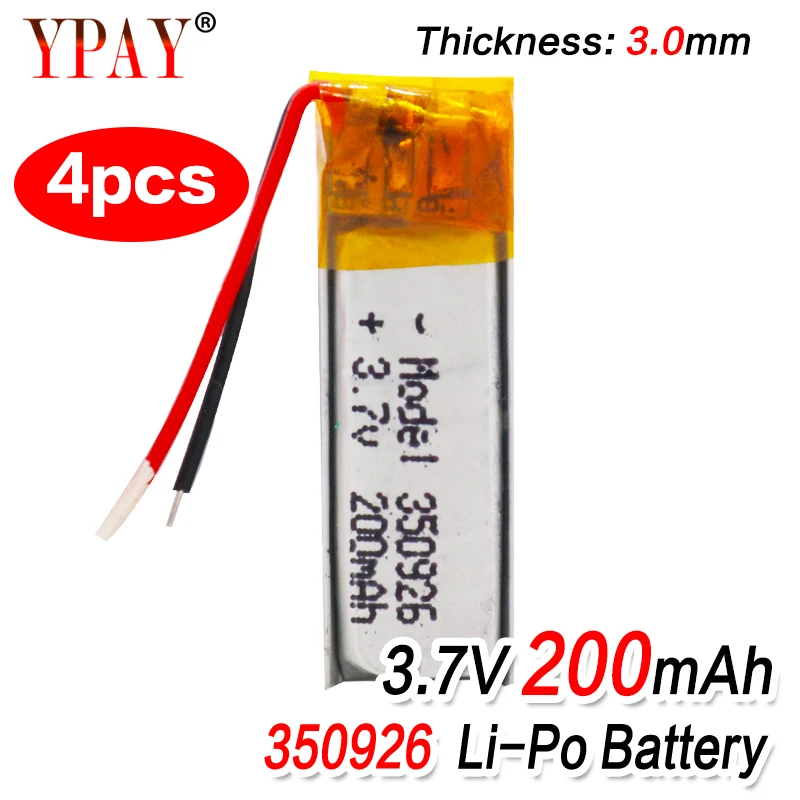 Bateria recarregável do íon do li po li do polímero do lítio de 4 pces 200 mah 3.7 v 350926 para ...