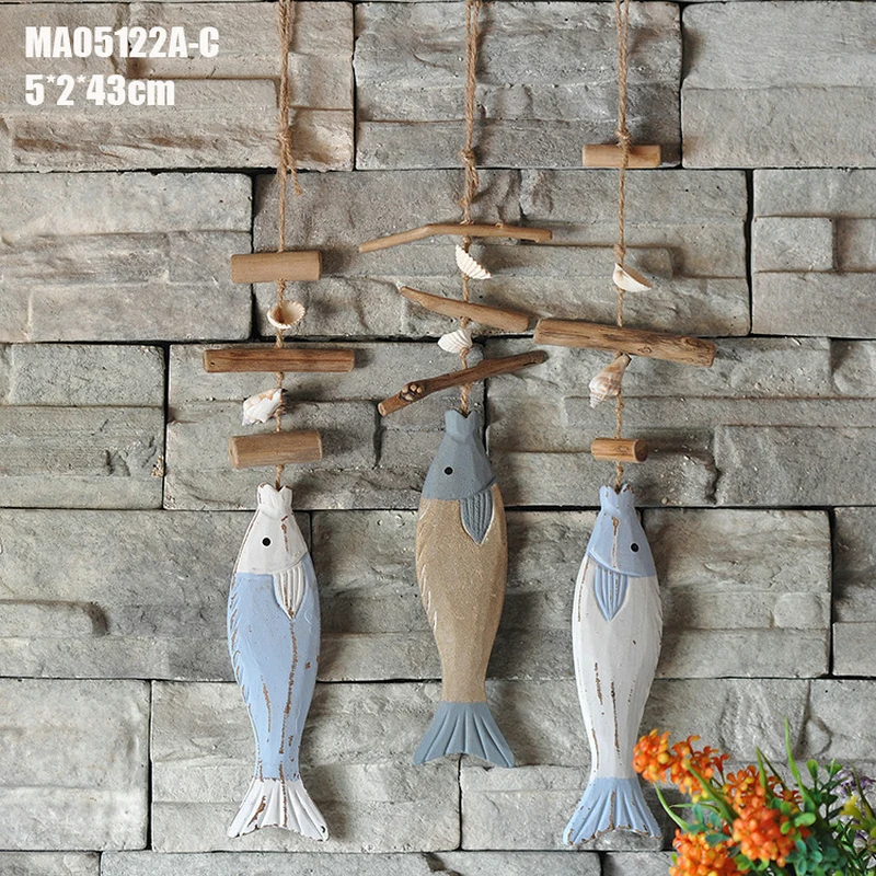 Mediterranean-Decorative-Wooden-Fish-Hangings-Vintage-Blue-Wall-Hanging ...