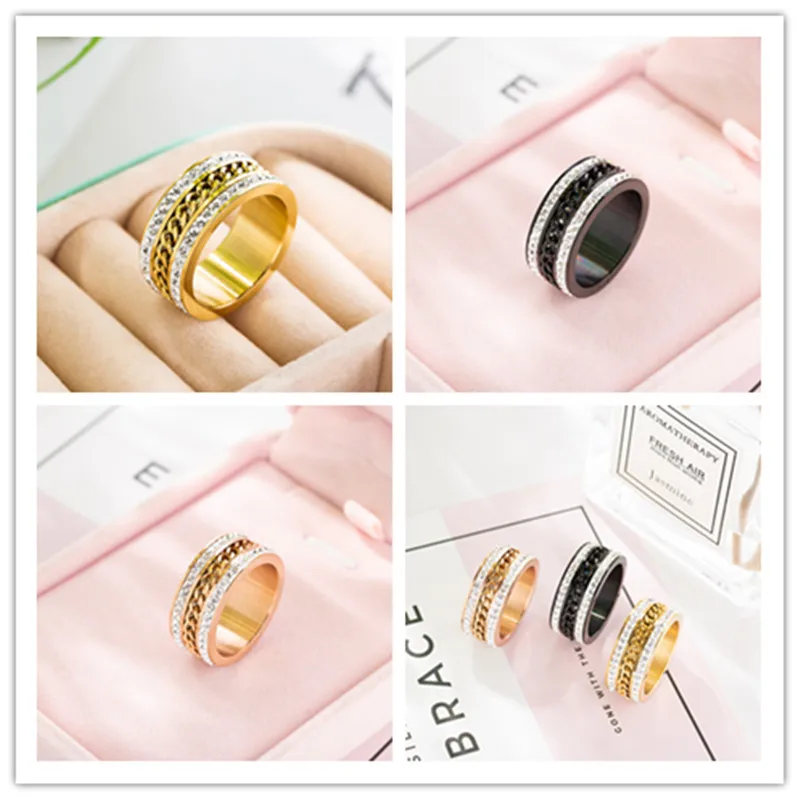 Stainless steel ring fashion diamond double row diamond chain steel ...