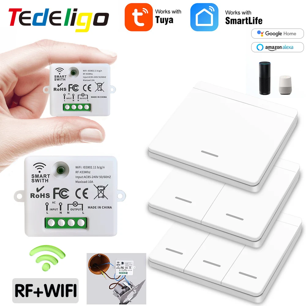 Mini Module WIFI Tuya Smart Light Switch Wall Panel Push Button Switch ...