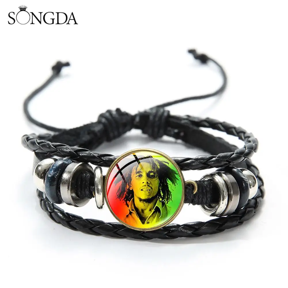Jamaican-Reggae-Rock-Singer-Bob-Marley-Charm-Bracelet-Mens-Punk-Wrap ...