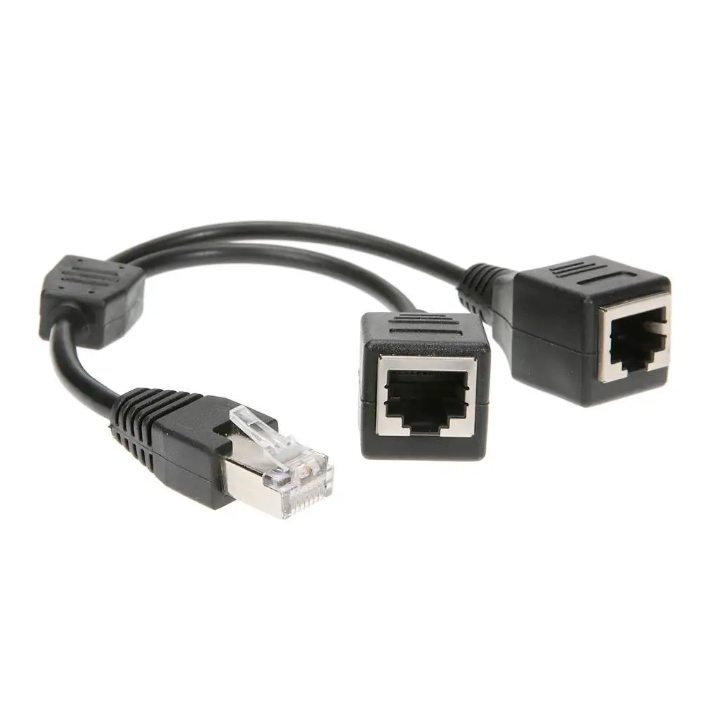 Black-DSL-Network-RJ45-Male-to-2-Female-Splitter-Adapter-Connector ...