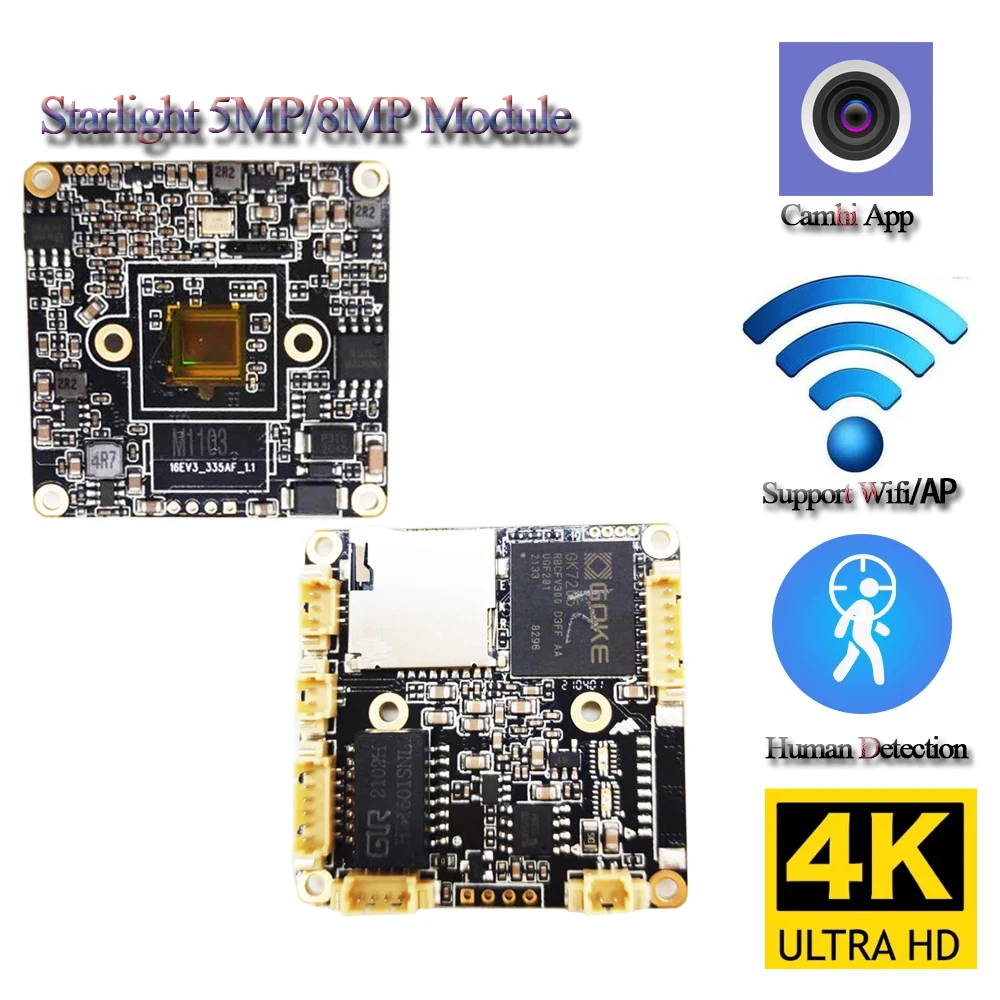 H.265 8MP 4K Starlight Wireless IP Camera Module, 5MP Human detection ...
