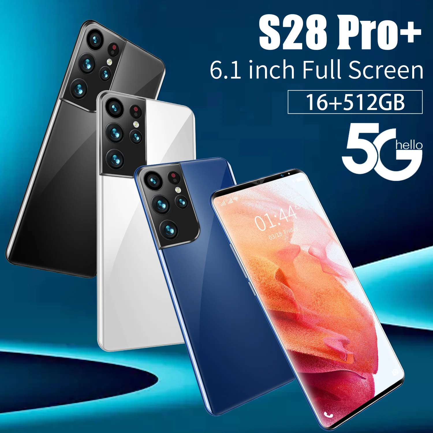 2021 S28 pro+ Smartphone with 16GB+512GB Memory 6.1Inch Full Screen ...