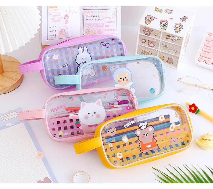 Etui à stylo,transparent trousse scolaire kawaii fille ecole pencil ...