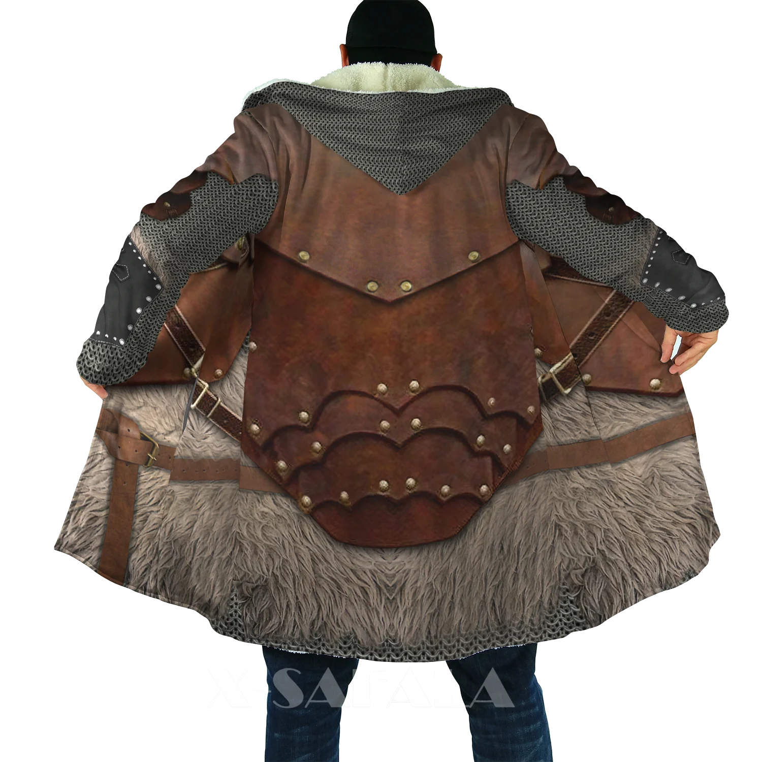 Thick Warm Hooded Cloak for Men, Tattoo Symbol, Viking Armor, Overcoat ...