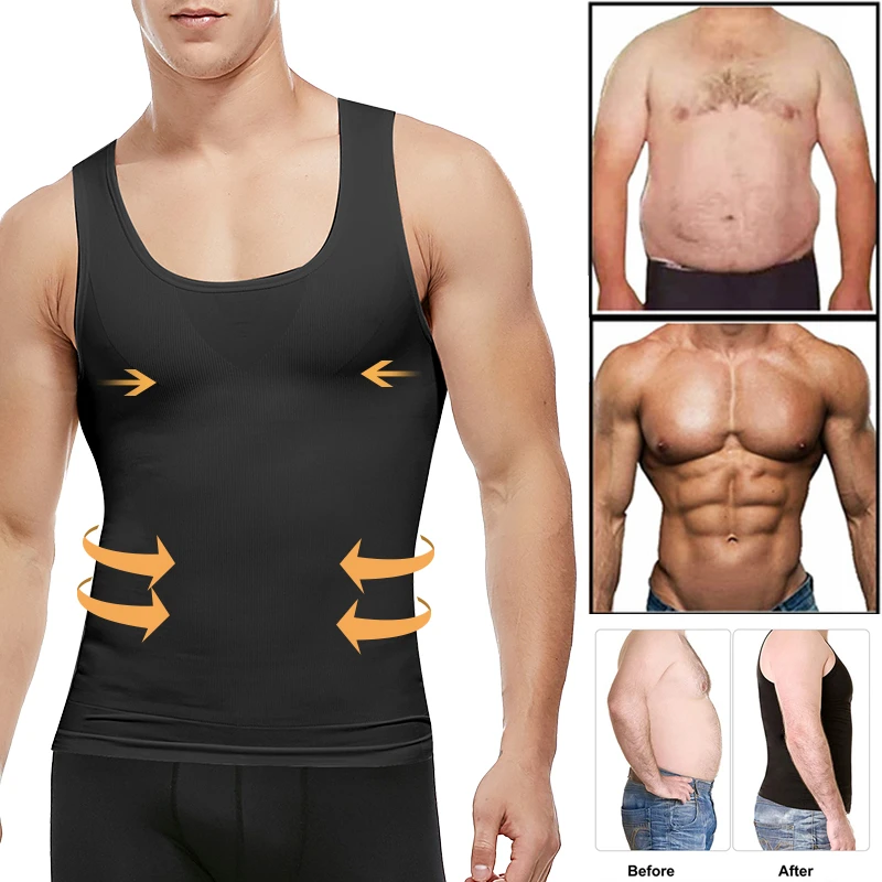 Men's Slimming Body Shaper Corset Vest Shirt Compression Abdomen Tummy ...