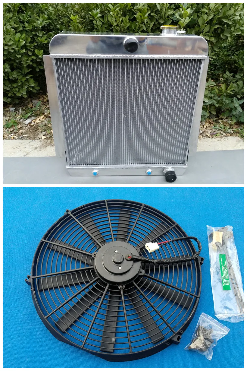High Performance 3 Row Aluminum Radiator + Fan For Chevy 1955-1959 Pick Up Truck 1955 1956 1957 ...