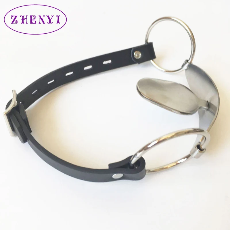 304-Edelstahl-Zunge-Schlegel-Mund-Gag-Leder-Harness-Bondage-Fesseln-Erwachsene-Spiele-Slave-BDSM ...