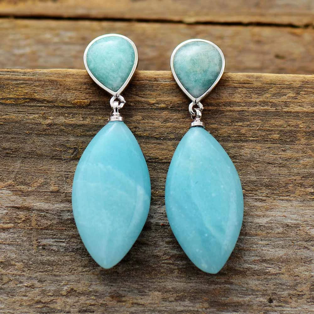 Luxury Natural Stones Drop Earrings for Women Amazonite Teardrop ...