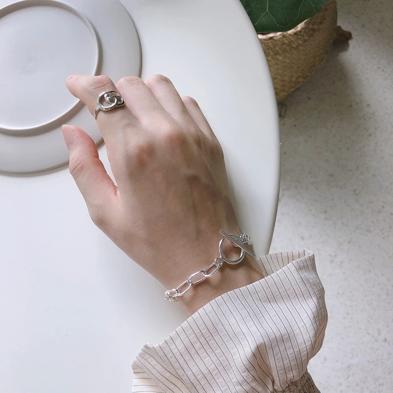 Silvology 925 пробы серебро асимметрия цепи Браслеты O с Т-образным ремешком с пряжкой ...