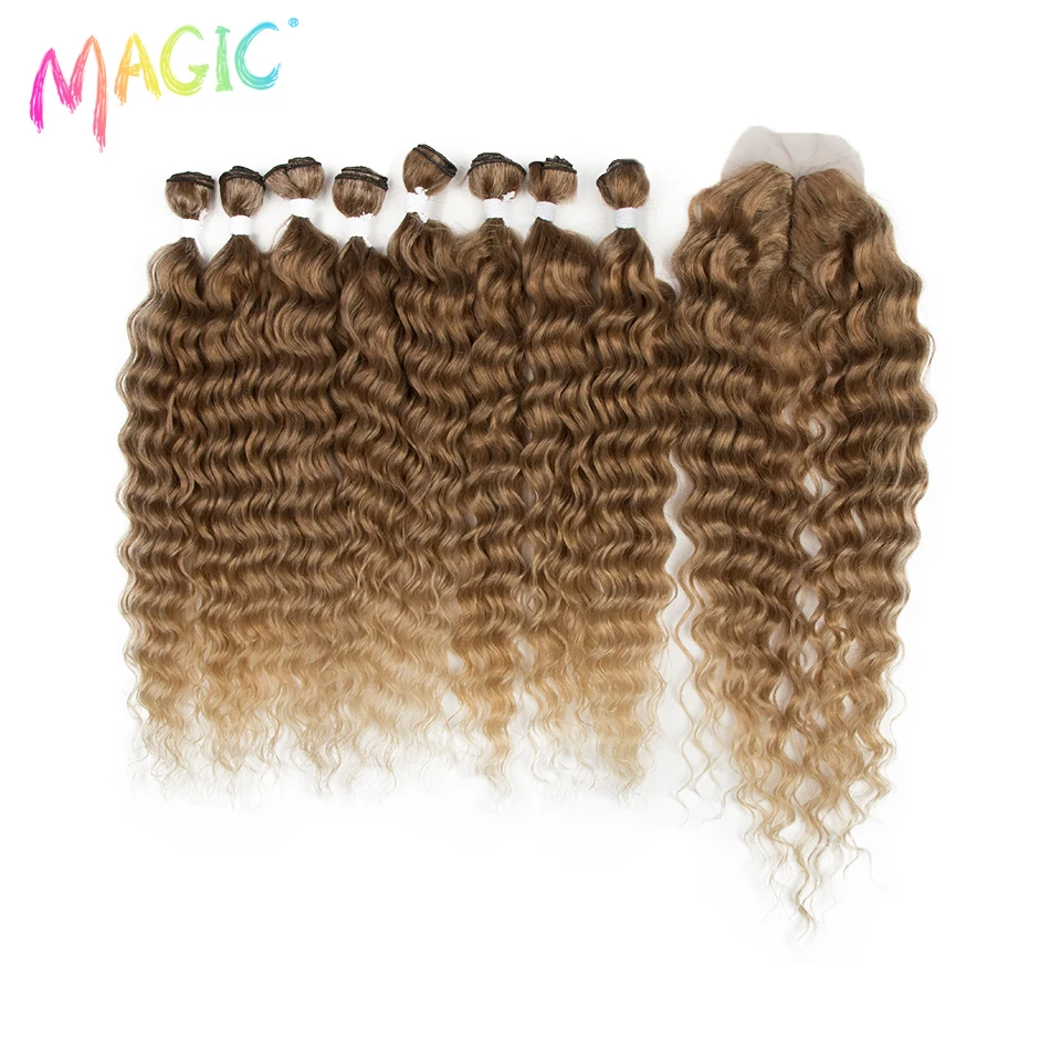 Magic Synthetic Hair Extensions Water Wave Hair Bundles With Closure ...