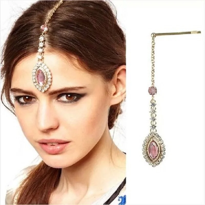 Boho-Ethnic-Indian-Women-Hair-Jewelry-Rhinestone-Forehead-Hair-Pins ...