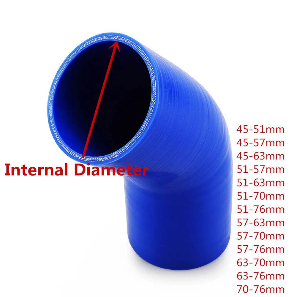 45 degrees Reducer Silicone Elbow Hose 45 51 57 63 70 76MM Rubber ...