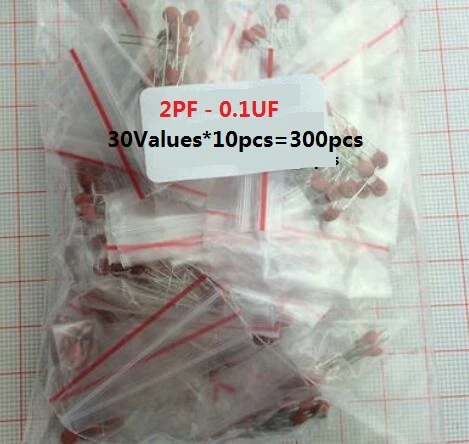 2pf to 0.1uf Ceramic capacitor kit 300PCS=30 Values*10pcs 50V 10/15/20 ...