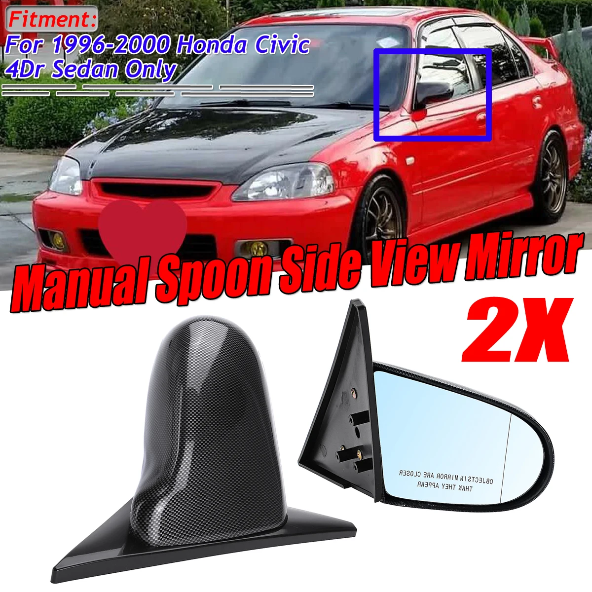 Pair Car Side Mirror Rear View Mirror For Honda For Civic EK 4Dr Sedan ...