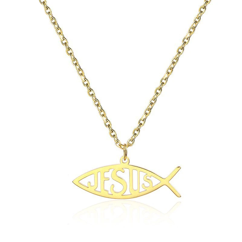 Gold-Jesus-Fish-Statement-Necklace-For-Christians-Religious-Charm ...