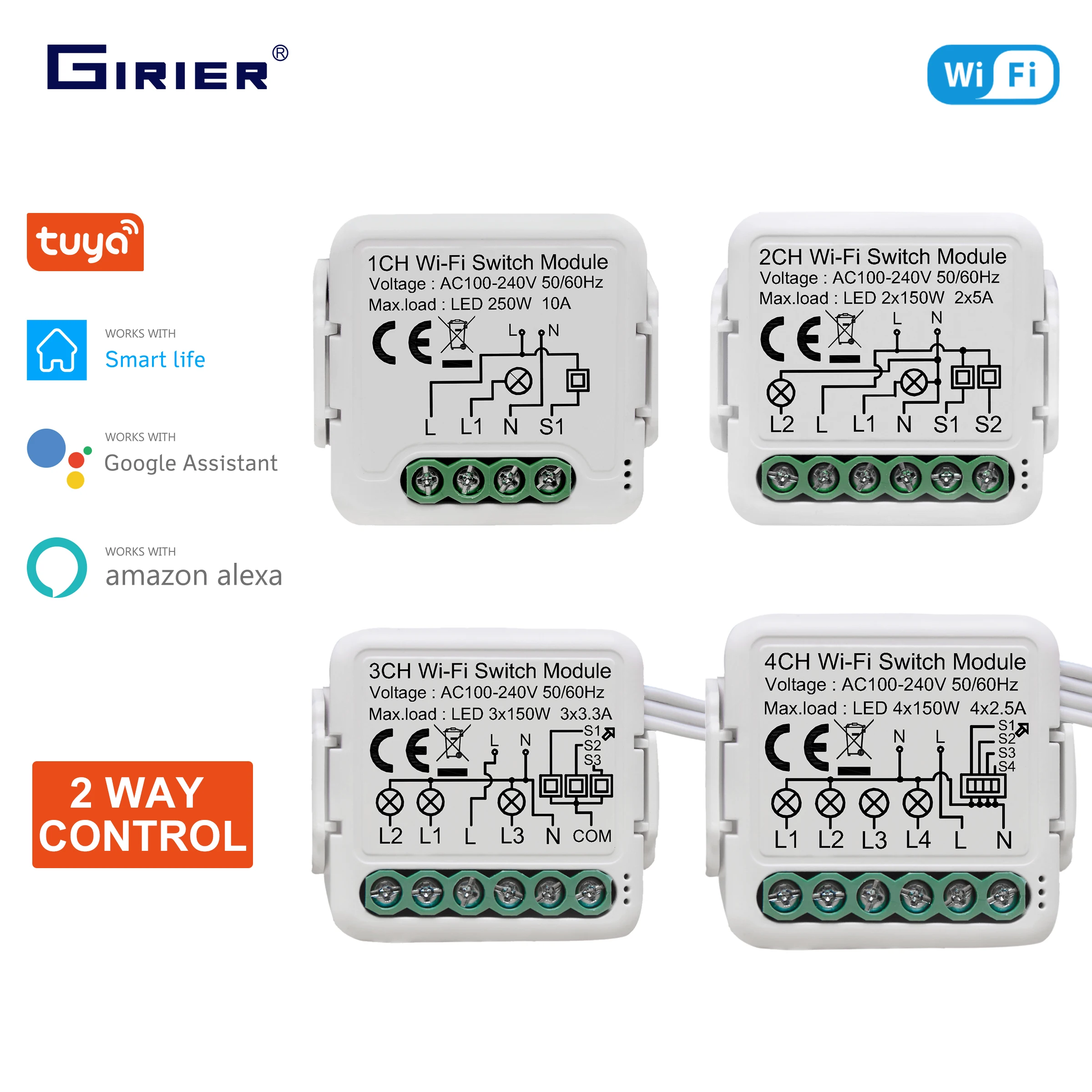 Tuya Wifi Smart Switch Module Supports 2 Way Control, App Remote ...