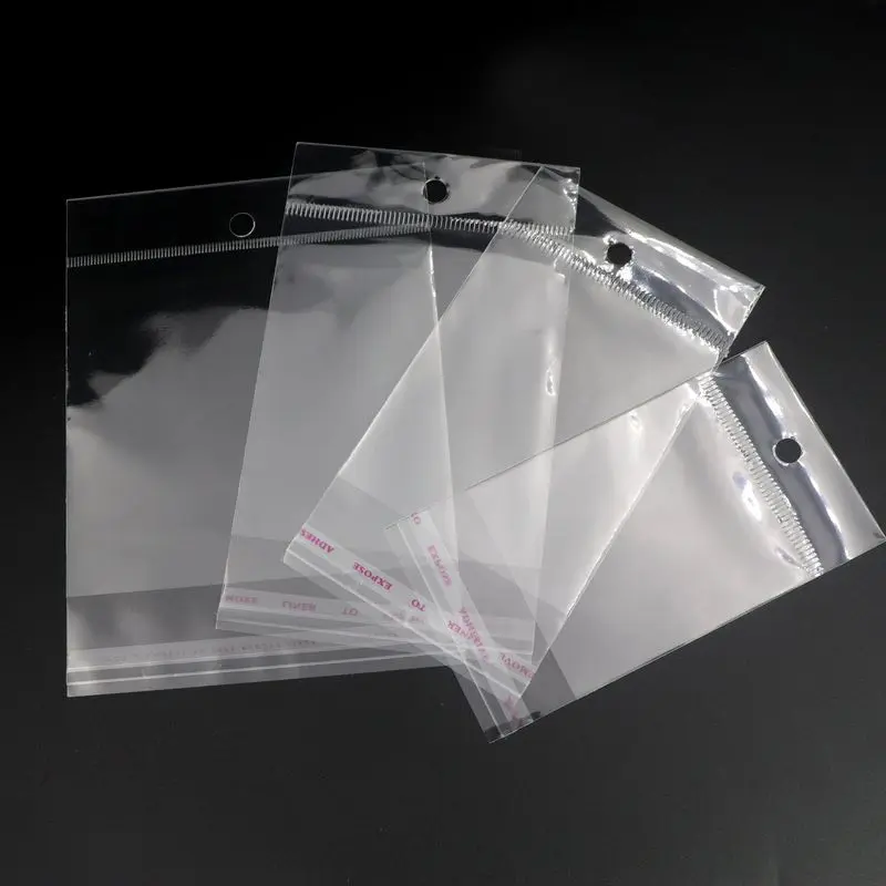 100Pcs Transparent Plastic Bag OPP Hang Self Adhesive Pouches Gift ...