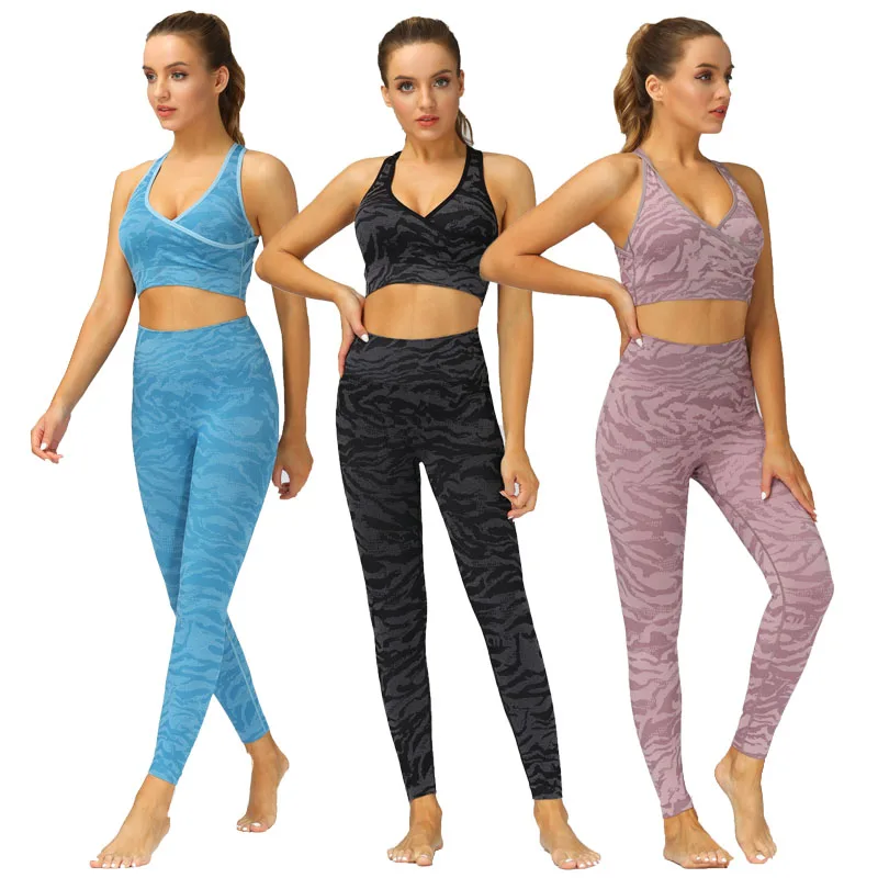 ABS LOLI Camo Gym Set Workout Clothes Sport Women Fitness Suit 2 Piece Seamless Sports Bra ...