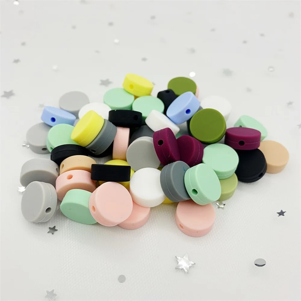 50pcs Silicone Teething Loose Beads Flat Round Shape Chew Bead for DIY ...