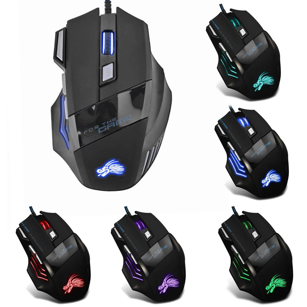 Wired Gaming Mouse 7 Button Backlit Ergonomic USB Mice 5500 DPI Backlight Adjustable Optical ...