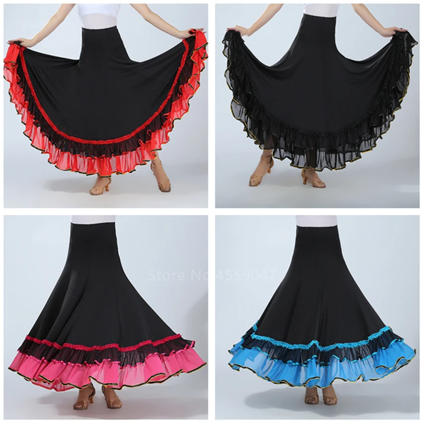 Falda-Swing-grande-en-capas-de-baile-Flamenco-para-mujer-Vestido-de ...