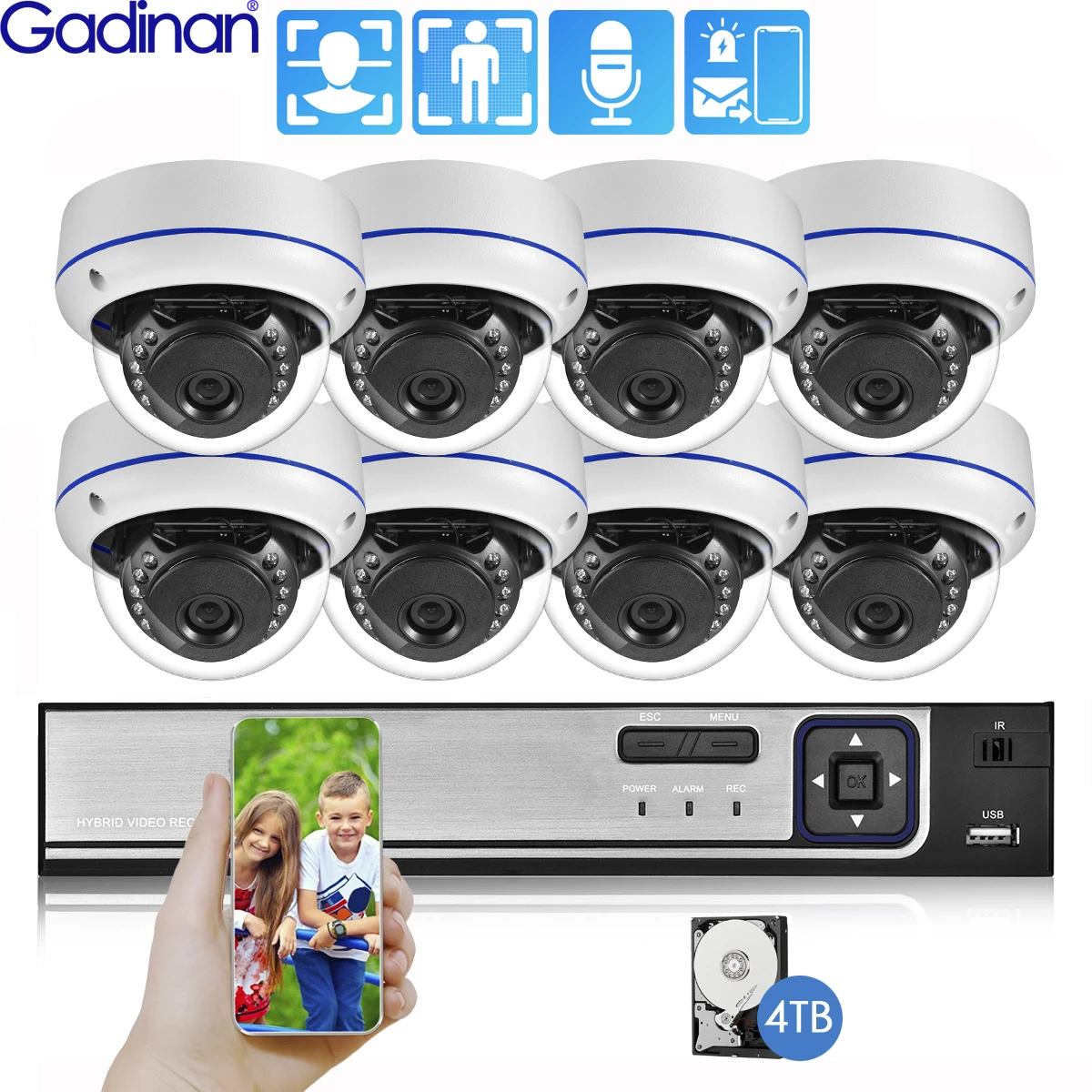 4K 8MP Security Camera System Human Face Detect H.265AI POE NVR Kit ...