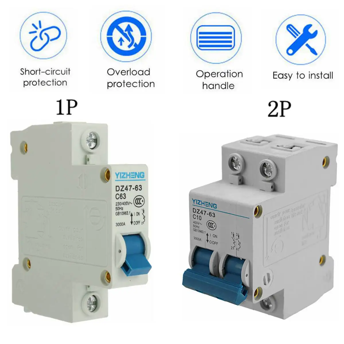 Mini disyuntor MCB, interruptor de aire doméstico en miniatura para sistema PV, TPN 1P/2P + N ...
