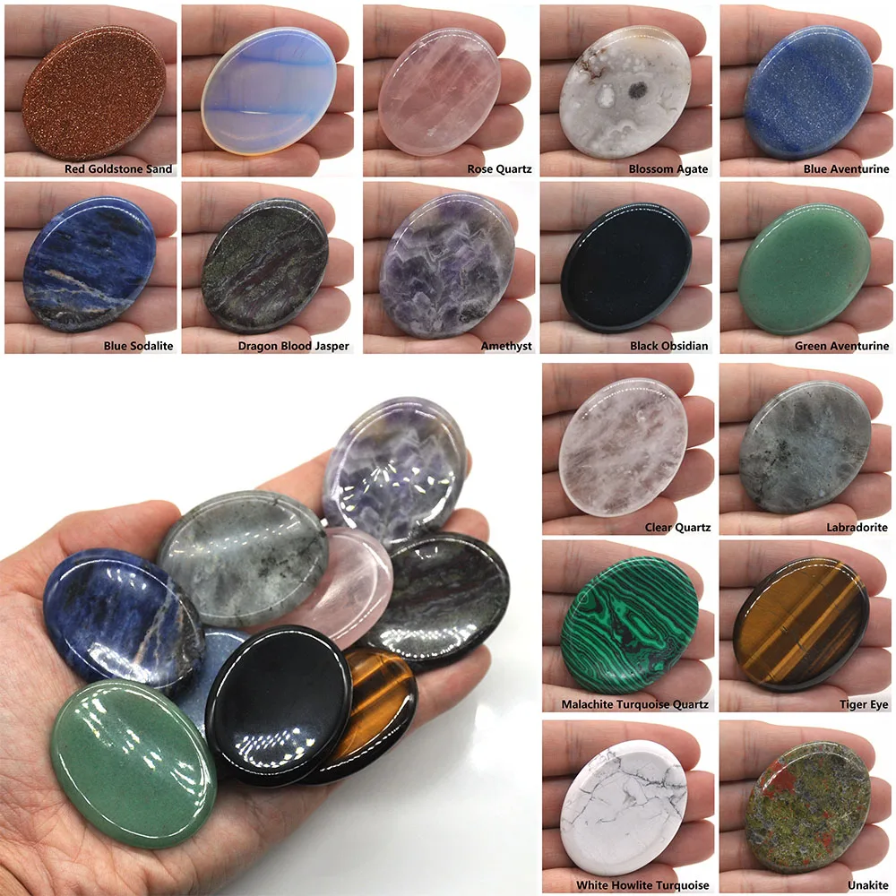 35x45mm Oval Thumb Worry Stone Pocket Palm Gemstone Healing Crystal ...