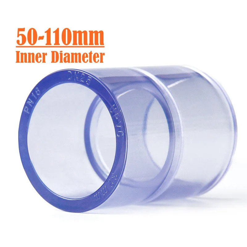 I.D50-110mm Transparent PVC Pipe Connector Straight Joint Garden Water ...